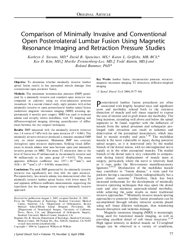 (PDF) Comparison of Minimally Invasive and Conventional Open Posterolateral Lumbar Fusion Using ...