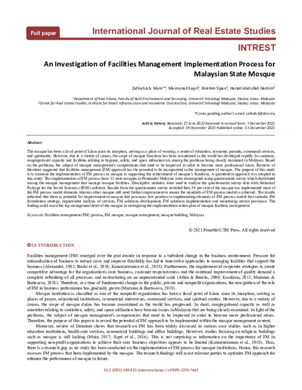 (PDF) Investigation of Facilities Management Implementation Process for ...