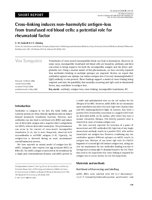 (PDF) Cross-linking induces non-haemolytic antigen-loss from transfused ...