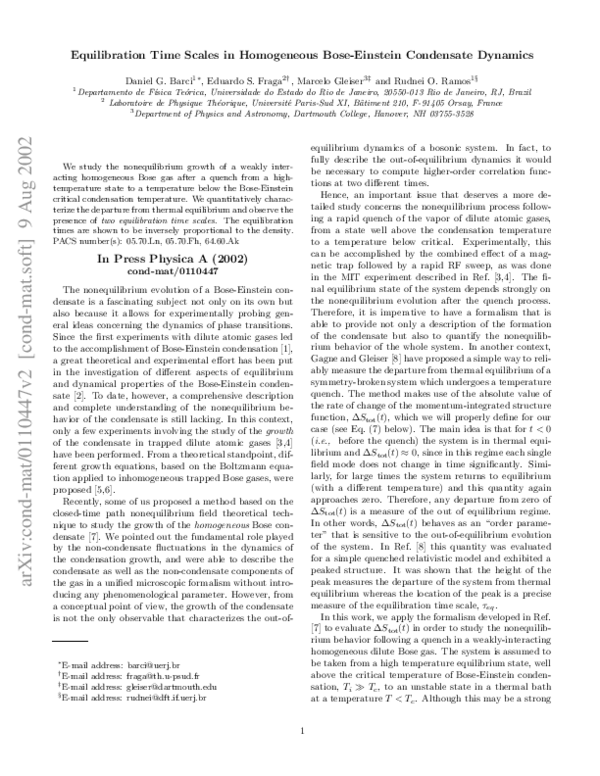 (PDF) Equilibration time scales in homogeneous Bose–Einstein condensate dynamics