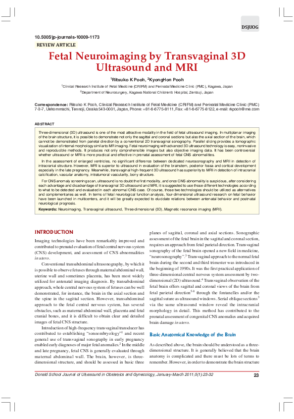 (PDF) Fetal neuroimaging by transvaginal 3D ultrasound and MRI