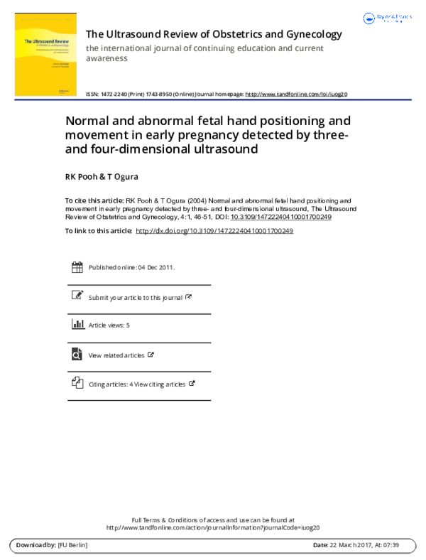 (PDF) Normal and abnormal fetal hand positioning and movement in early ...