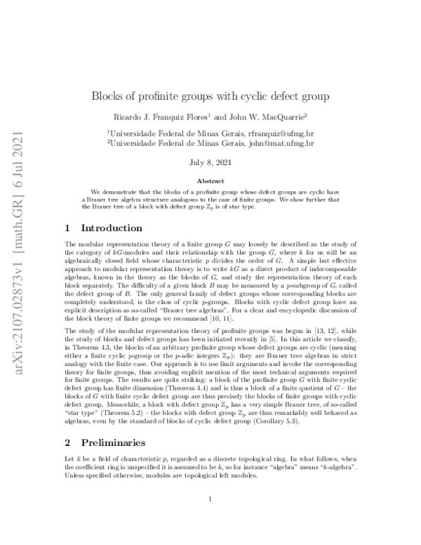 (PDF) Blocks of profinite groups with cyclic defect group