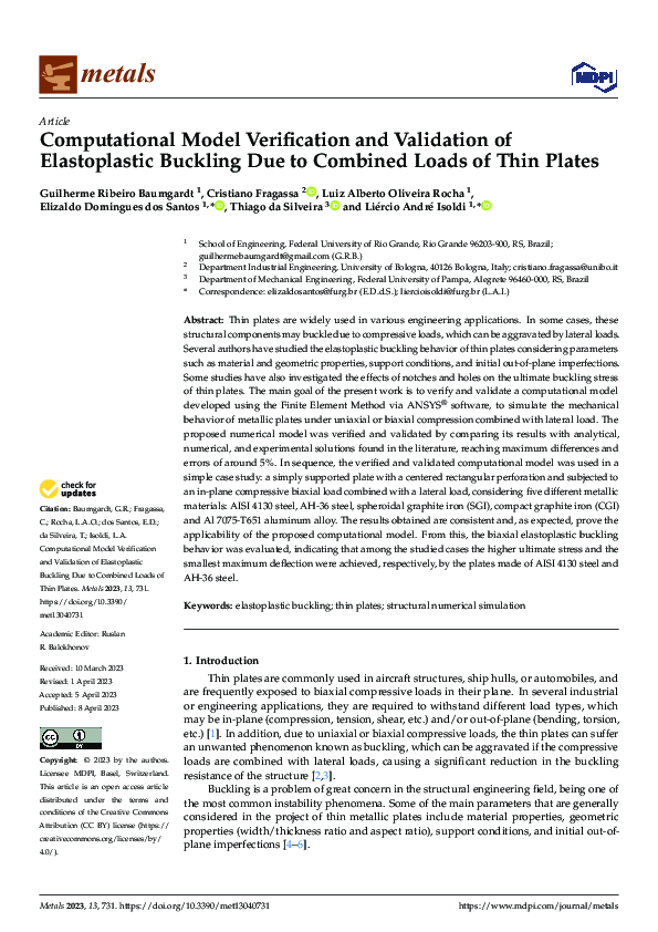 Pdf Computational Model Verification And Validation Of Elastoplastic