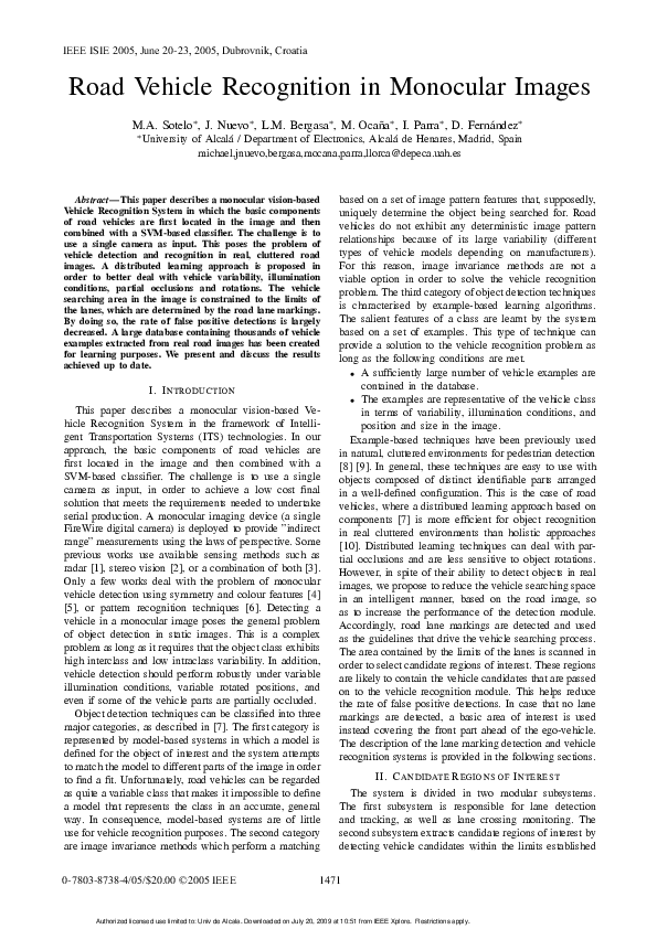 (PDF) Road vehicle recognition in monocular images