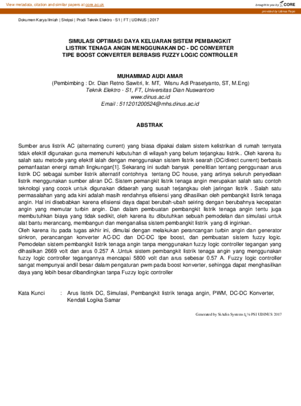(PDF) Simulasi Optimasi Daya Keluaran Sistem Pembangkit Listrik Tenaga Angin Menggunakan DC - DC ...