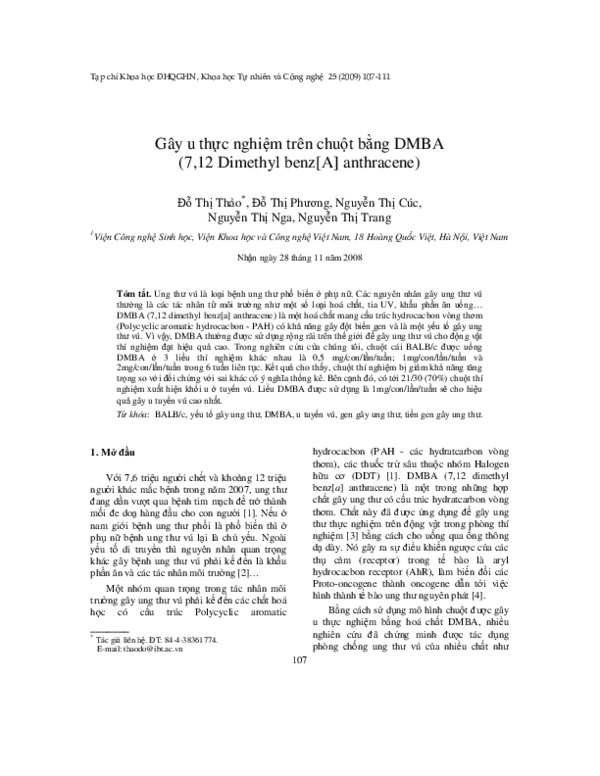 (PDF) Gây u thực nghiệm trên chuột bằng DMBA (7, 12 Dimethyl benz [A] anthracene) | Kiểm soát ...