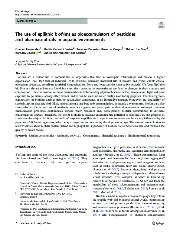 (PDF) The use of epilithic biofilms as bioaccumulators of pesticides ...