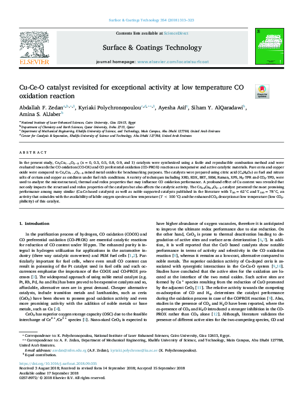 (PDF) Cu-Ce-O catalyst revisited for exceptional activity at low ...