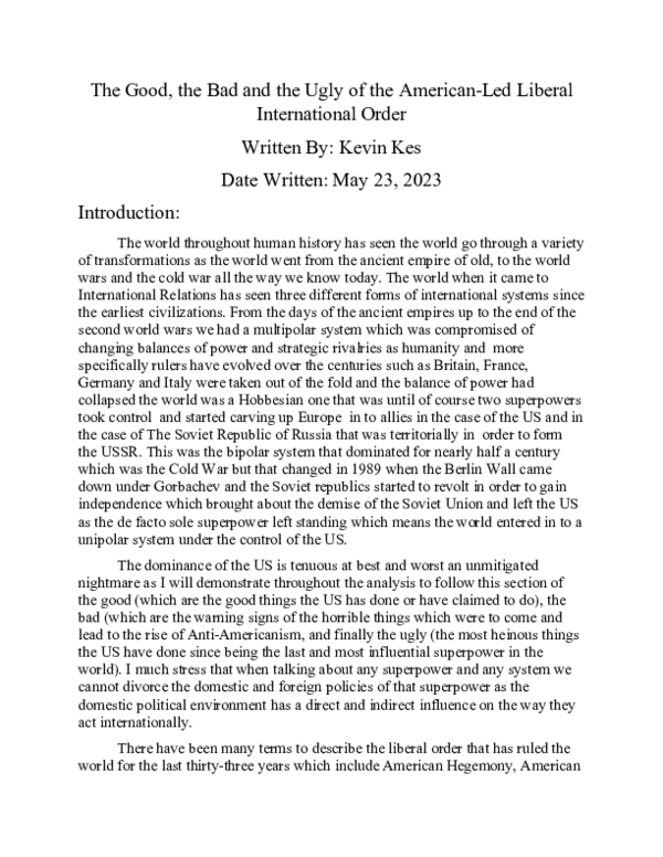 (DOC) The Good, the Bad and the Ugly of the American-Led Liberal ...