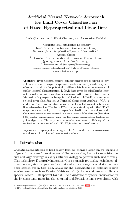 (PDF) Artificial Neural Network Approach for Land Cover Classification of Fused Hyperspectral ...