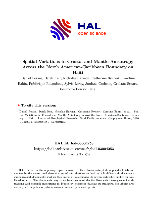 Pdf Spatial Variations In Crustal And Mantle Anisotropy Across The North American‐caribbean