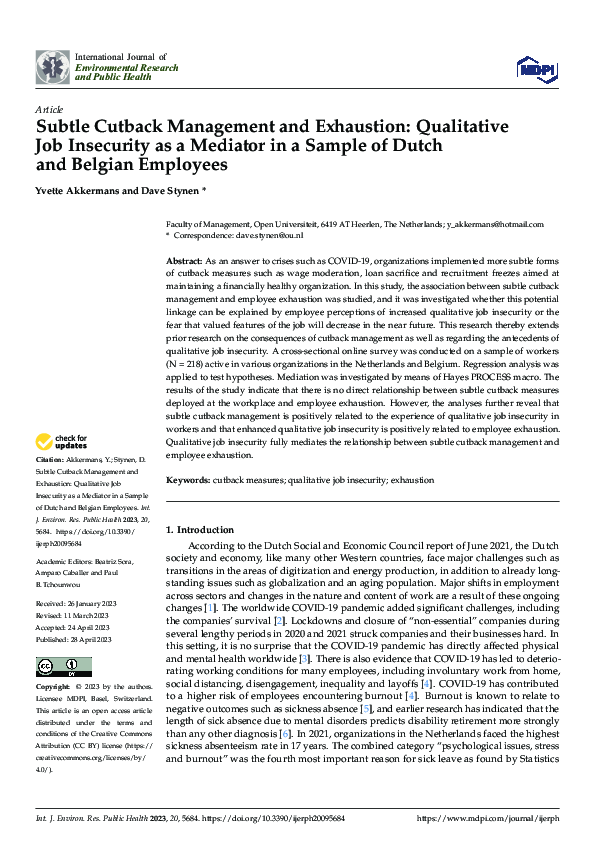 (PDF) Subtle Cutback Management and Exhaustion: Qualitative Job ...