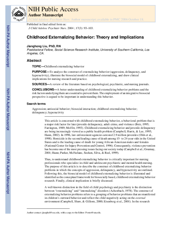 (PDF) Childhood Externalizing Behavior: Theory and Implications