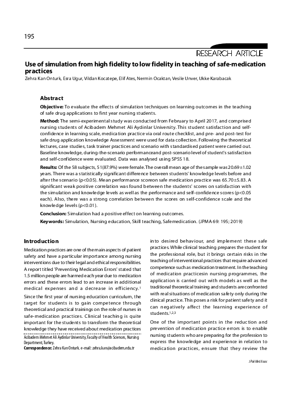 (PDF) Use of simulation from high fidelity to low fidelity in teaching of safe-medication practices