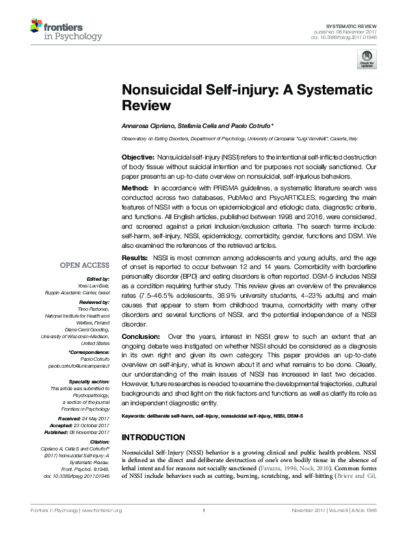 (PDF) Nonsuicidal Self-injury: A Systematic Review