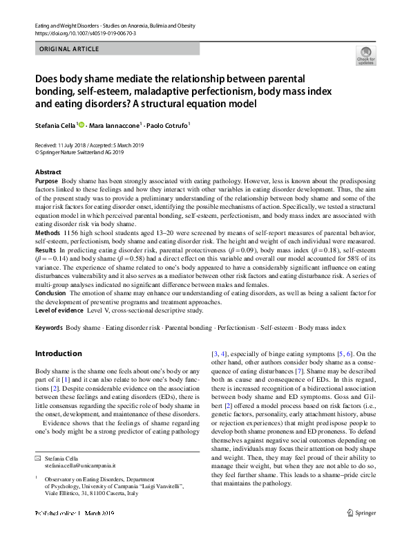 (PDF) Does body shame mediate the relationship between parental bonding, self-esteem ...