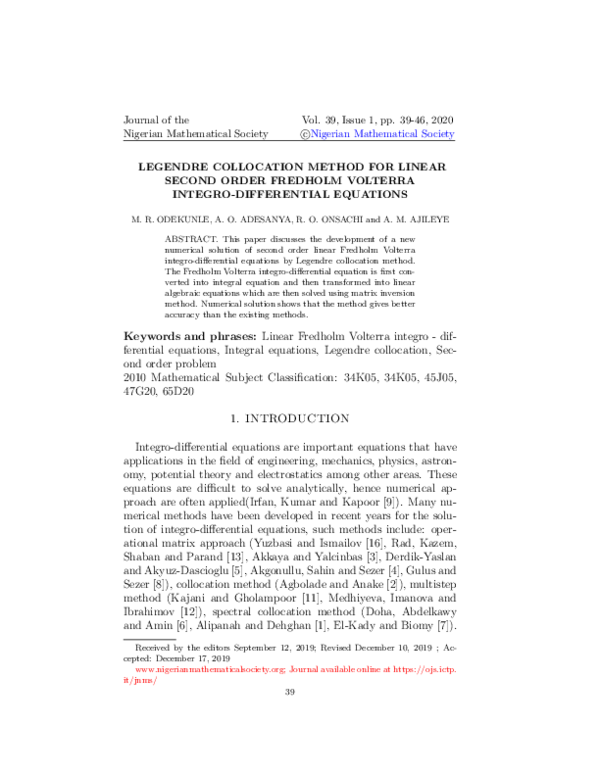 Pdf Legendre Collocation Method For Linear Second Order Fredholm