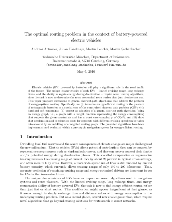 (PDF) The optimal routing problem in the context of battery-powered ...