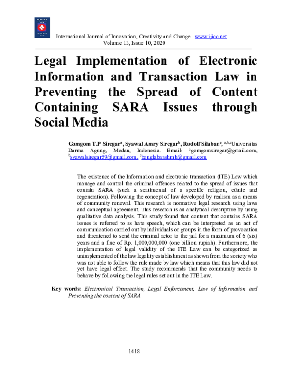(PDF) Legal Implementation of Electronic Information and Transaction Law in Preventing the ...