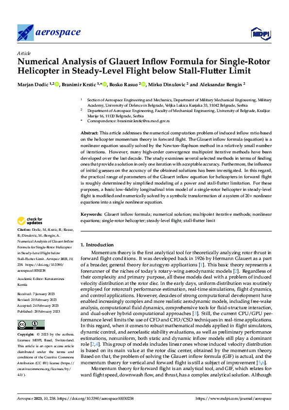 (PDF) Numerical Analysis of Glauert Inflow Formula for Single-Rotor Helicopter in Steady-Level ...