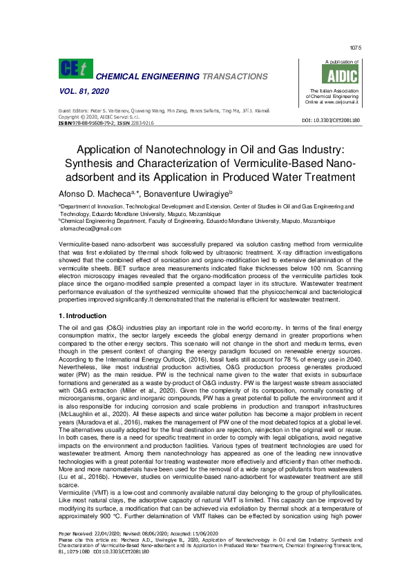 (PDF) Application of Nanotechnology in Oil and Gas Industry: Synthesis and Characterization of ...