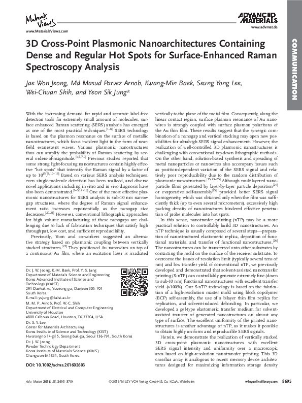 (PDF) 3D Cross-Point Plasmonic Nanoarchitectures Containing Dense and Regular Hot Spots for ...