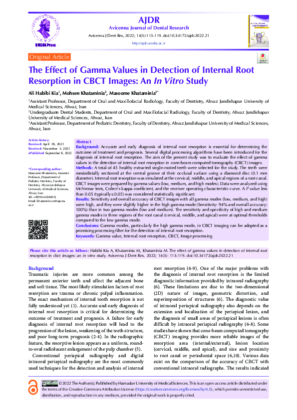 (PDF) The Effect of Gamma Values in Detection of Internal Root ...