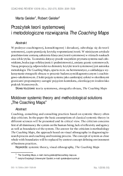 (PDF) Przeżytek teorii systemowej i metodologiczne rozwiązania The Coaching Maps