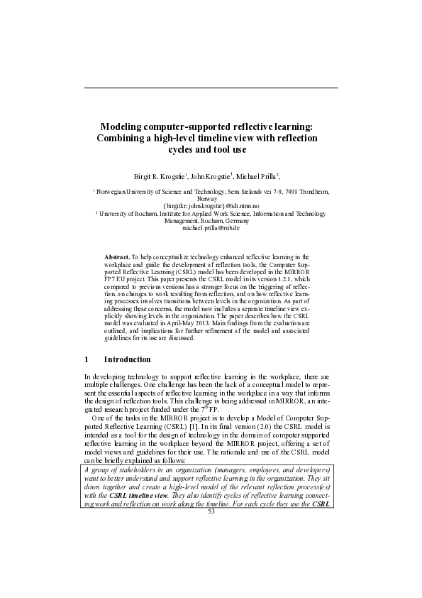 (PDF) Modeling computer-supported reflective learning: combining a high-level timeline view with ...