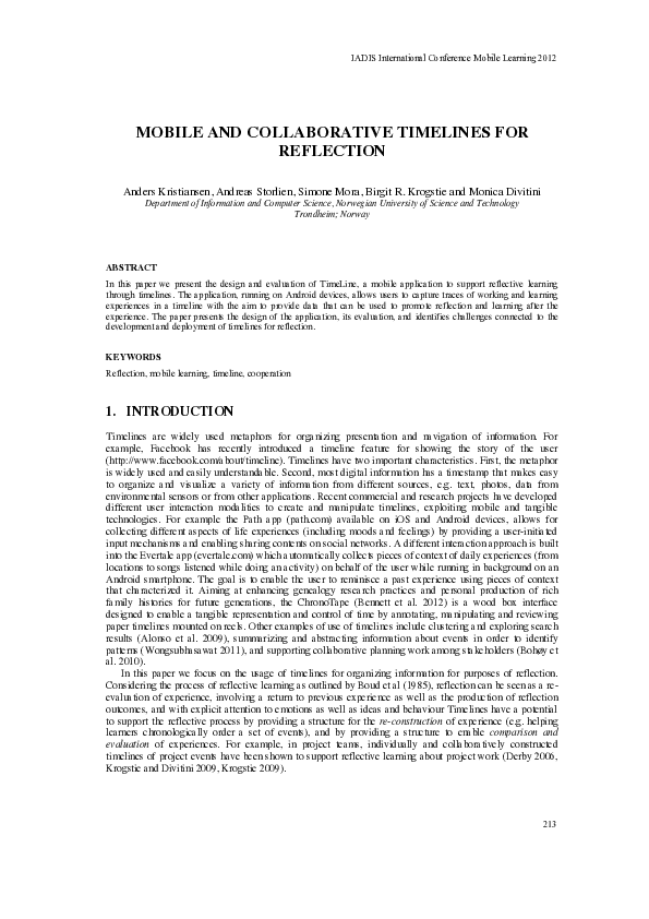 (PDF) Mobile and collaborative timelines for reflection | Birgit R ...