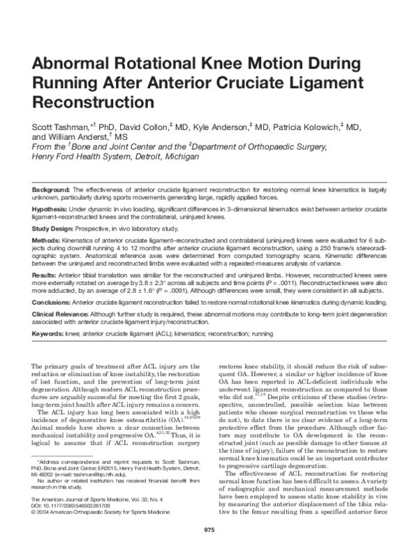 (PDF) Abnormal Rotational Knee Motion during Running after Anterior ...