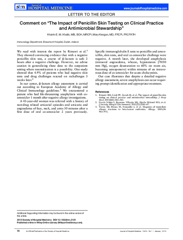 (PDF) Comment on “The impact of penicillin skin testing on clinical ...