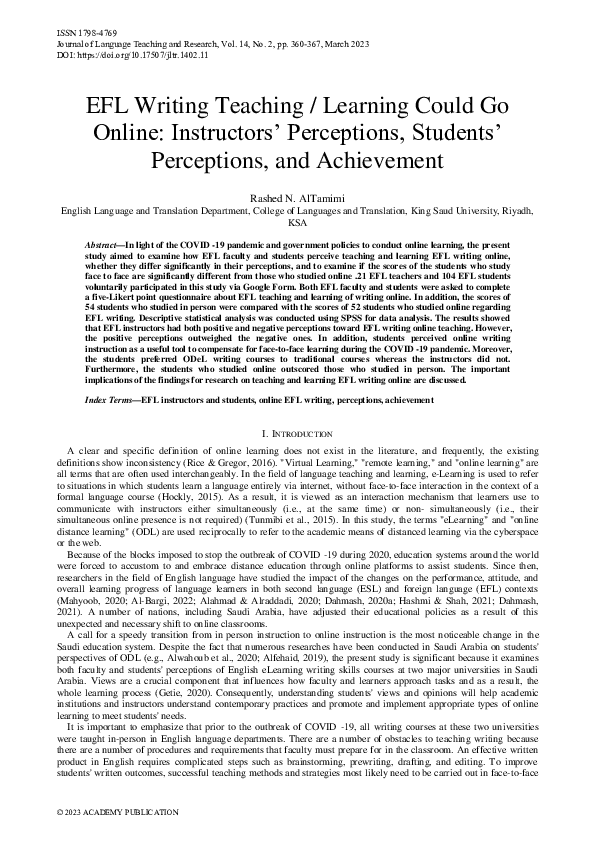 (PDF) EFL Writing Teaching / Learning Could Go Online: Instructors ...