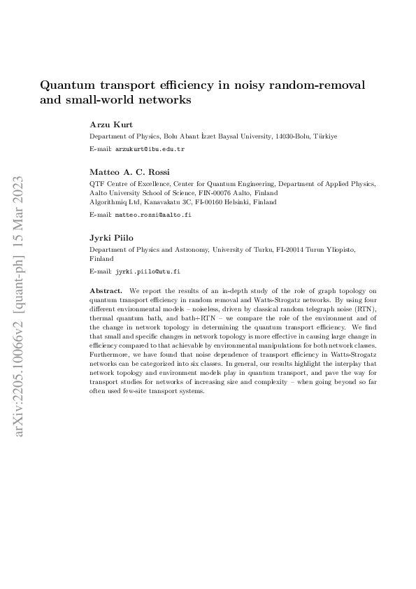 (PDF) Quantum transport efficiency in noisy random-removal and small ...