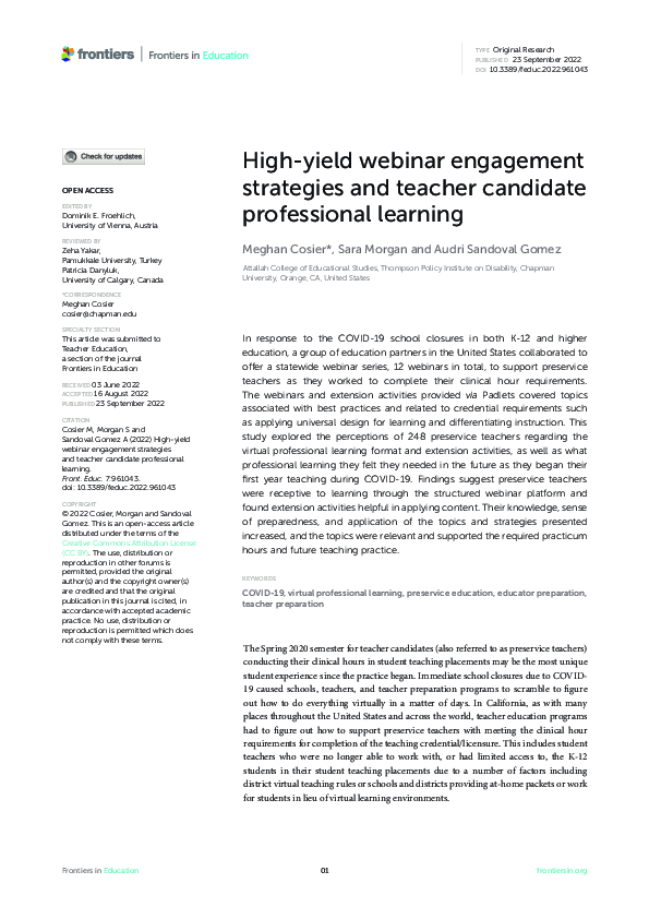 (PDF) High-yield webinar engagement strategies and teacher candidate ...