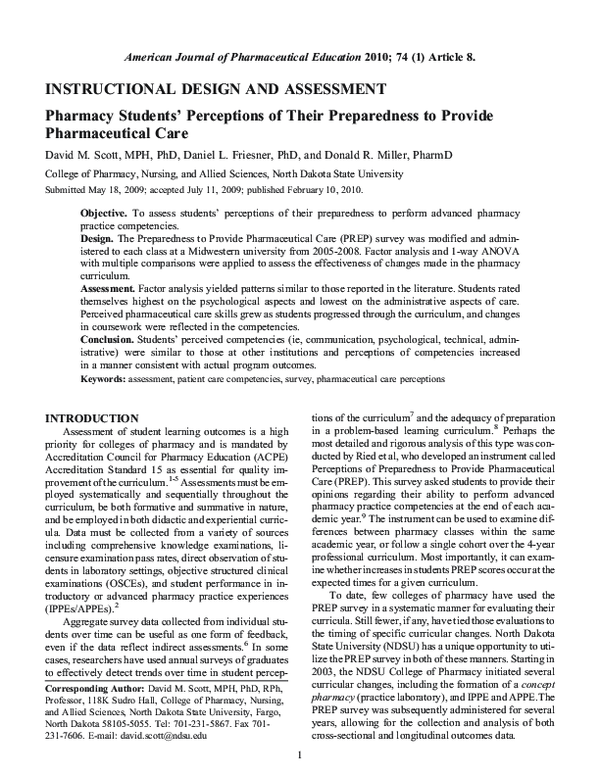 (PDF) Pharmacy Students' Perceptions of Their Preparedness to Provide ...