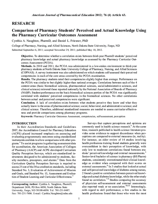(PDF) Comparison of Pharmacy Students’ Perceived and Actual Knowledge ...