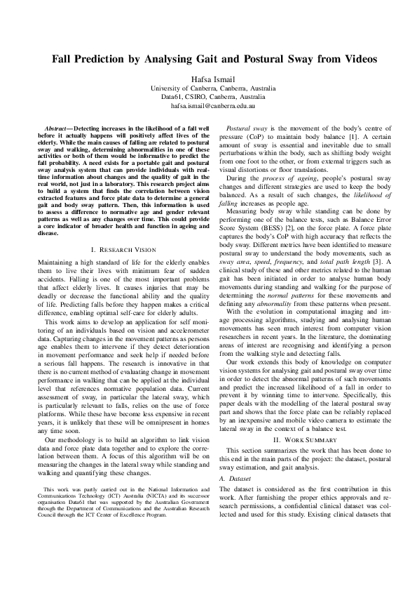 (PDF) Fall Prediction by Analysing Gait and Postural Sway from Videos