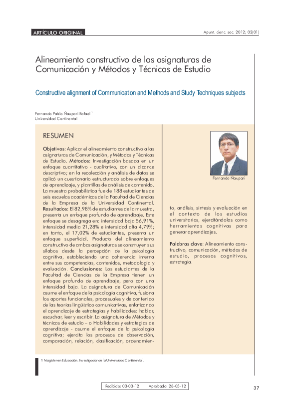 (PDF) Alineamiento constructivo de las asignaturas de Comunicación y Métodos y Técnicas de Estudio