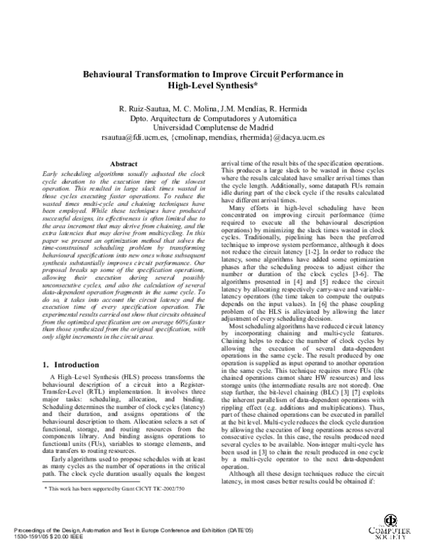 (PDF) Behavioural transformation to improve circuit performance in high-level synthesis