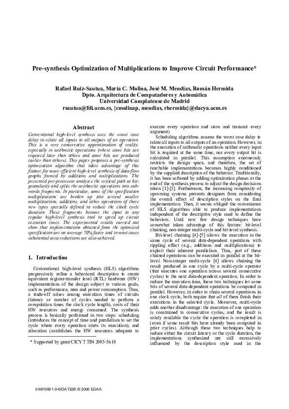 (PDF) Pre-synthesis Optimization of Multiplications to Improve Circuit Performance