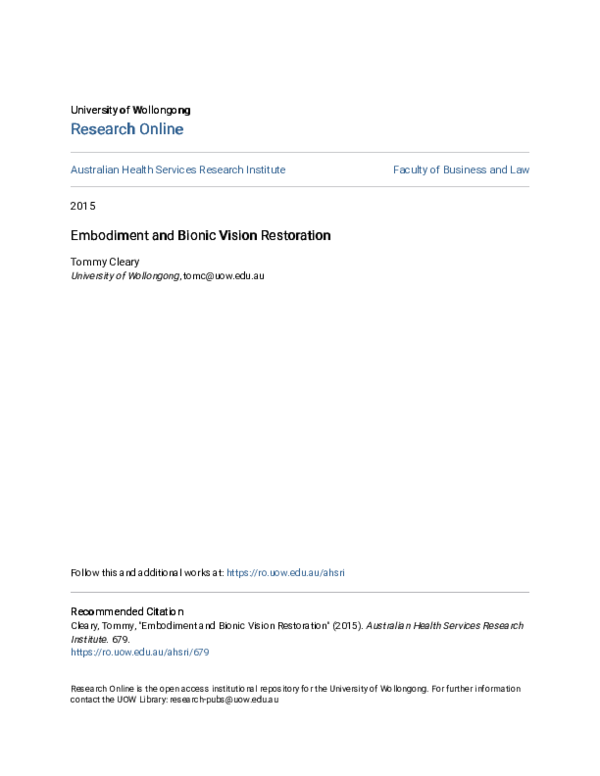 (PDF) Embodiment and Bionic Vision Restoration