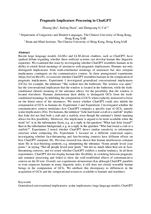 (PDF) Pragmatic Implicature Processing in ChatGPT