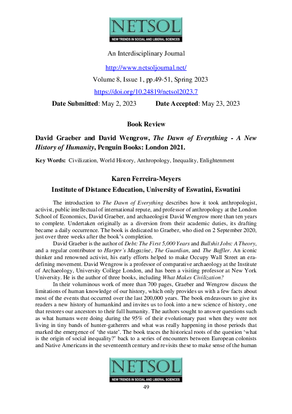 (PDF) Karen Ferreira-Meyers, Book Review: David Graeber and David Wengrow, The Dawn of ...