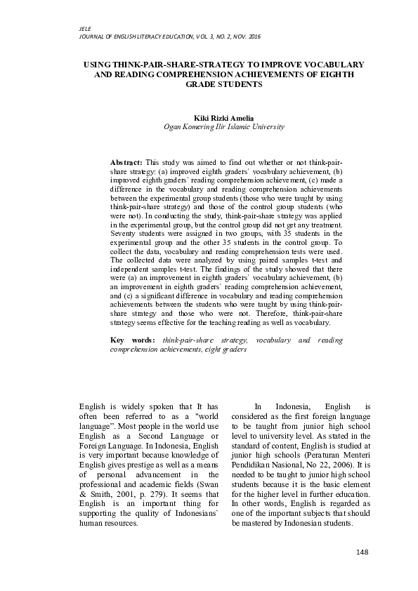 (PDF) Using Think-Pair-Share-Strategy to Improve Vocabulary and Reading Comprehension ...