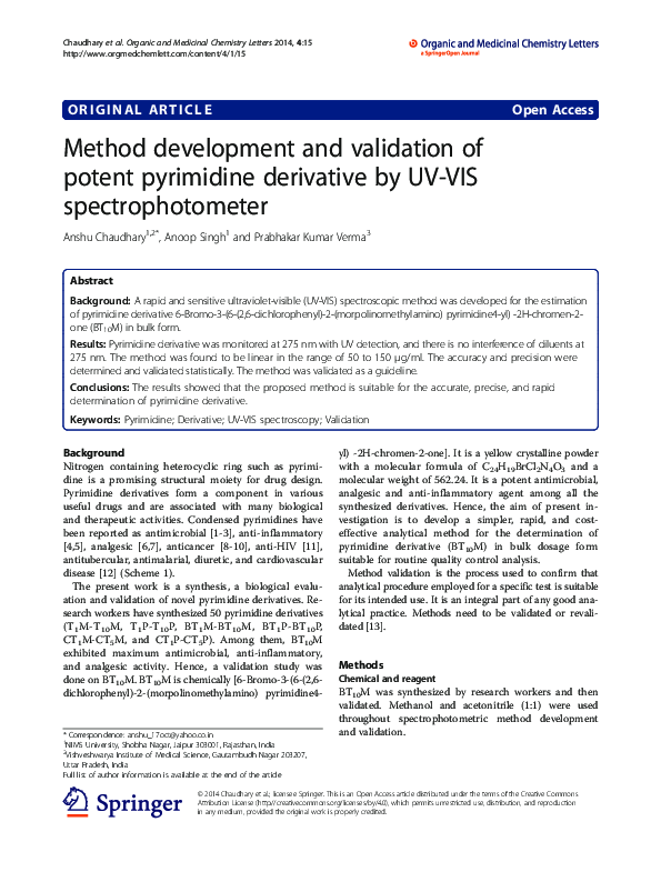 (PDF) Method development and validation of potent pyrimidine derivative by UV-VIS spectrophotometer