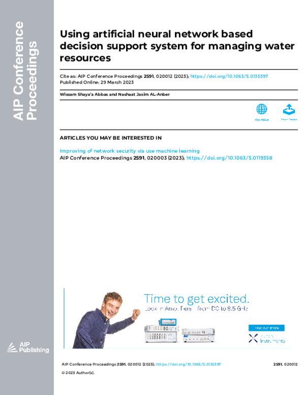 Pdf Using Artificial Neural Network Based Decision Support System For Managing Water Resources