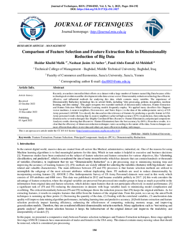 Pdf Comparison Of Feature Selection And Feature Extraction Role In