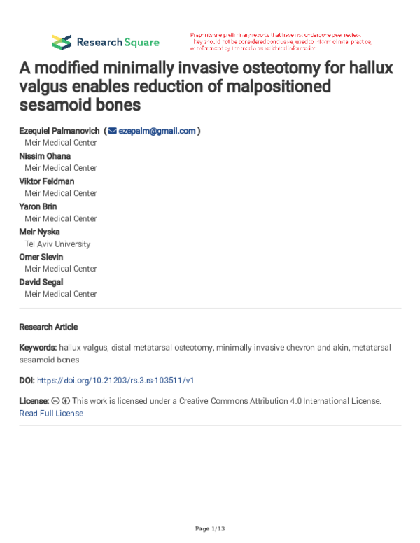 (PDF) A modified minimally invasive osteotomy for hallux valgus enables ...